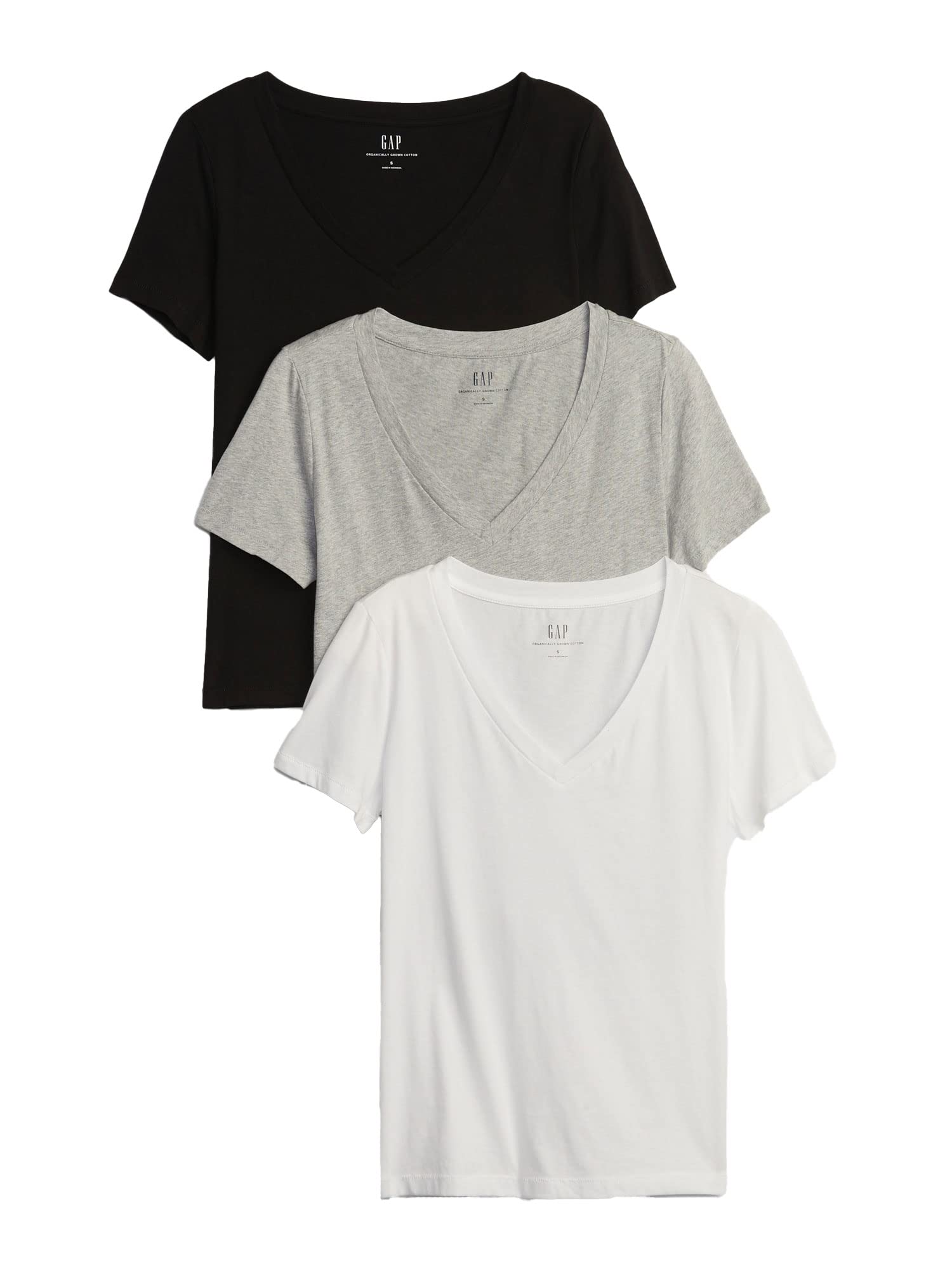 GAP Womens Organic Vintage V-Neck T-Shirt T Shirt, Multi, Large US