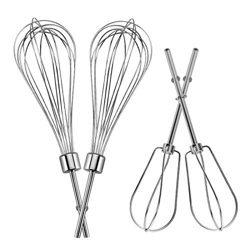 Fetechmate KHM2B W10490648 Hand Mixer Turbo Beaters (2 Pack) & KHMPW Stainless Steel Pro Whisk(2 Pack)-Replace AP5644233, PS4082859, KHM2B, KHM512BM