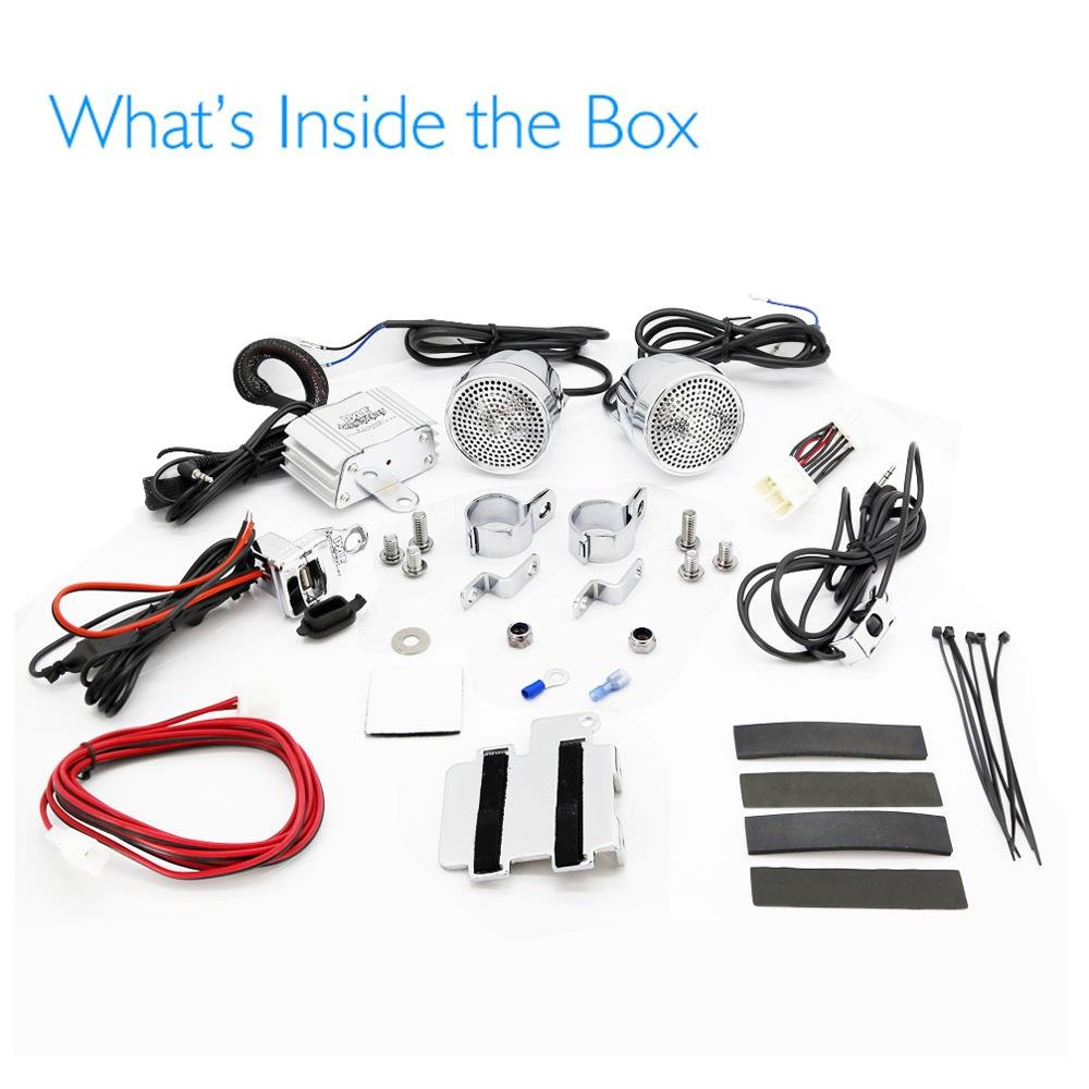 Pyle 600 Watt Weatherproof Motorcycle Speaker and Amplifier System w/Two 2.25 Inch Waterproof Speakers, AUX - Handlebar Mount ATV Mini Stereo Audio Receiver Kit Set - Also for Marine Boat - PLMCA62BT