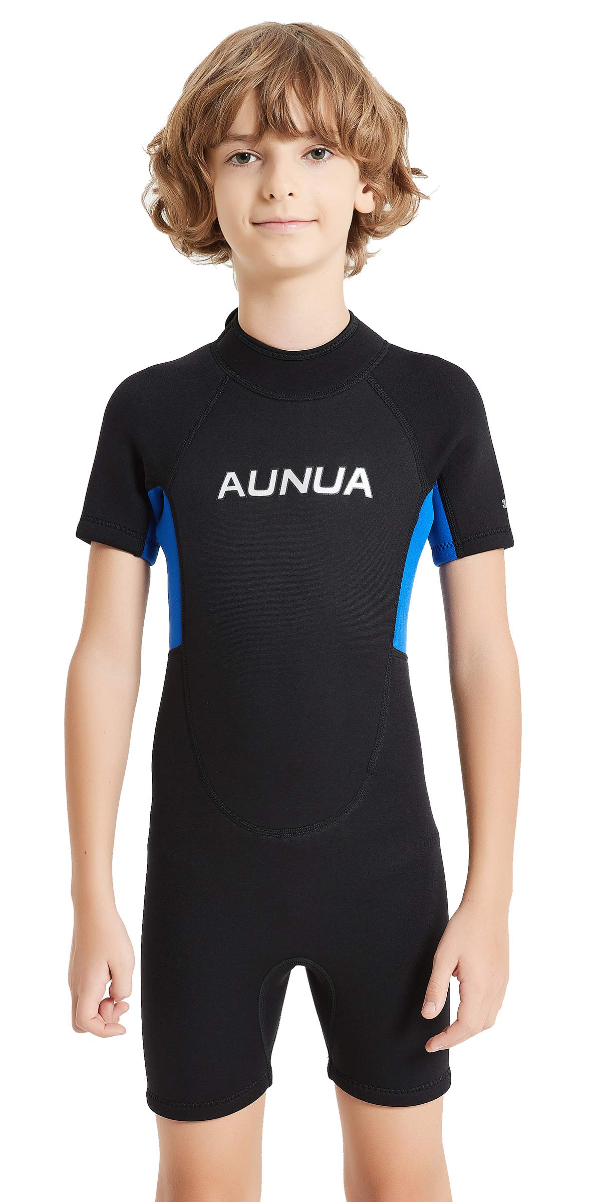 Aunua Children's 3mm Youth Swimming Suit Shorty Wetsuits Neoprene for Kids Keep Warm(7035 BlackBlue 6)