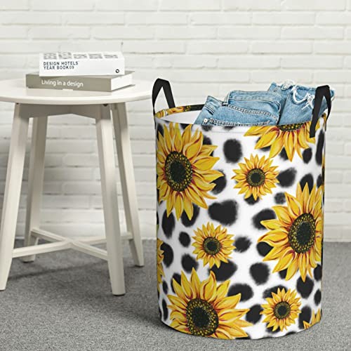 KiuLoam Sunflowers On Cow Print 19.6 Inches Large Storage Basket Collapsible Organizer Bin Laundry Hamper for Nursery Clothes Toys