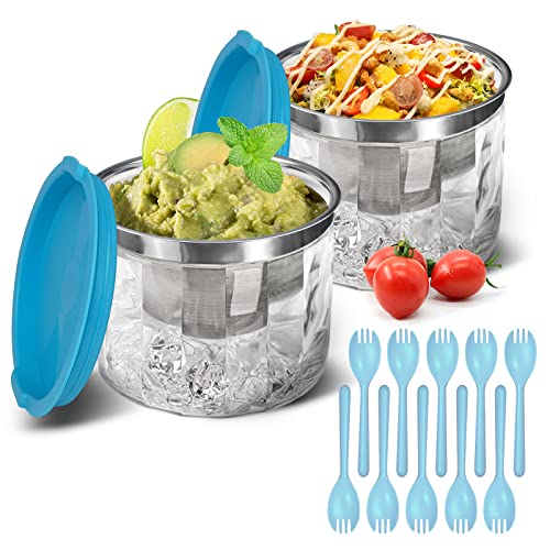 INNOVATIVE LIFE Ice Chilled Dip Bowl 2Pack, 25oz Stainless Steel Serving Bowl with Acrylic Base, Iced Salad Bowl for Fruit, Sauces, Dressing