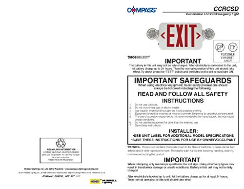 HUBBELL CCR, Remote Compatible Combination Outdoor Emergency Light and Red Letter Exit Sign, with 120/277VAC, 60Hz Input, 2 Fully Adjustable LED Lamps, 18 in x 2 in x 8.2 in, White