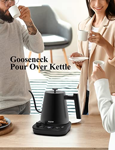 KLEAH Gooseneck Electric Kettle for Coffee Tea Brewing, 0.8L Pour Over Kettle, Keep Warm for 2H Stainless Steel Kettle Auto Shutoff Boil-Dry Protection Digital Display Black for Gift