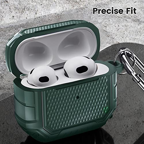 CUZOW Compatible with AirPods 3rd Generation Case, Full Body Rugged Hard PC Protective Cover with Wireless Charging, Durable Case with Keychain LED Visible for AirPods 3 Case(2021), Green