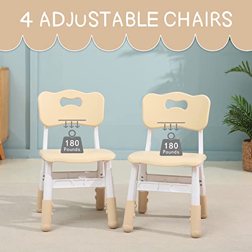 JONUTATO Table And Chair Set, Height-Adjustable Desk with 4 Seats for Toddler/Kids/Girls & Boys Age 2-10, Scrub-table Desktop Study Daycare, Classroom, Home