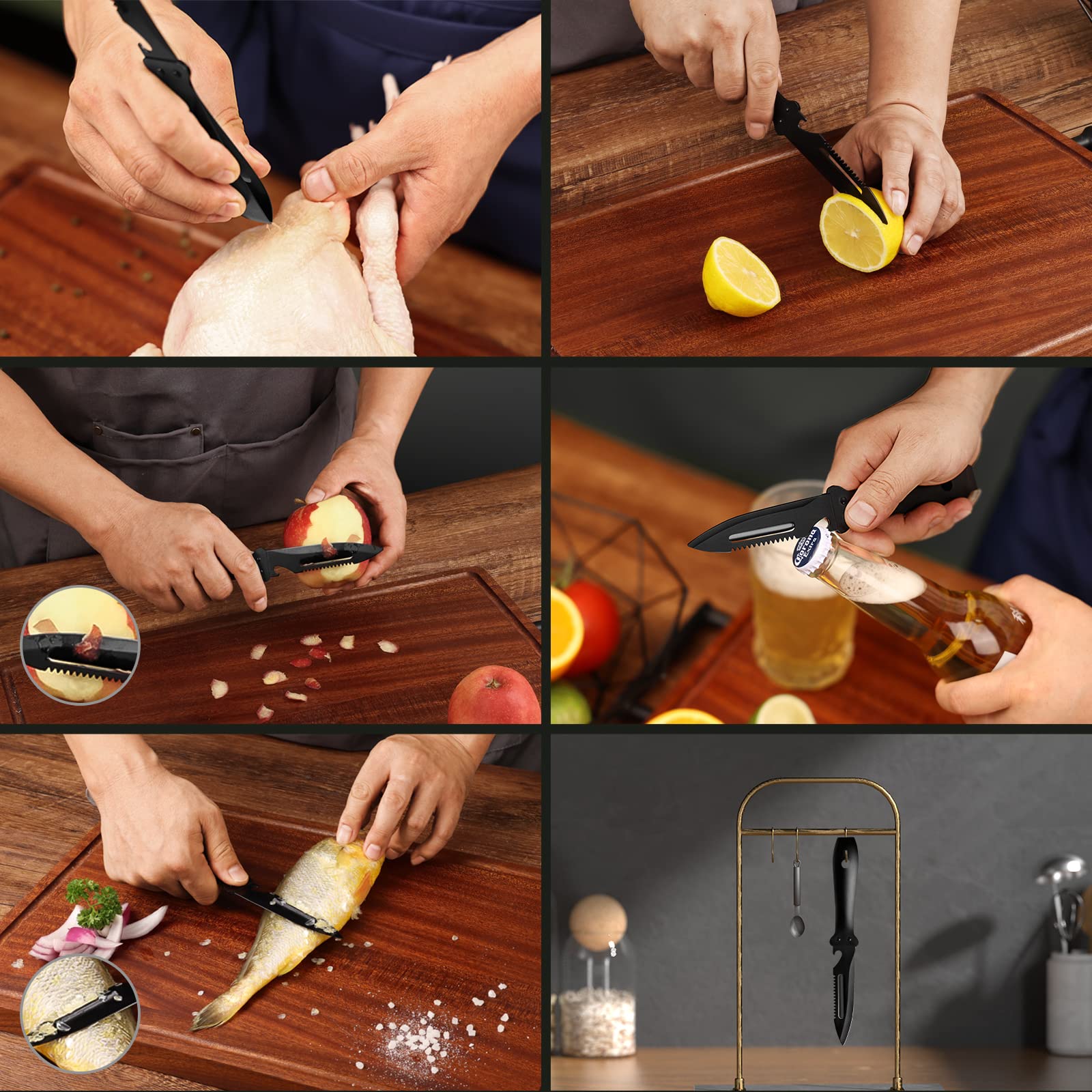 Bfonder 11pcs Kitchen Knife Set Knife Block Set with Sharpener Black, Japanese Knife Set with Block Stainless Steel Knives with Stylish Modern Acrylic Stand