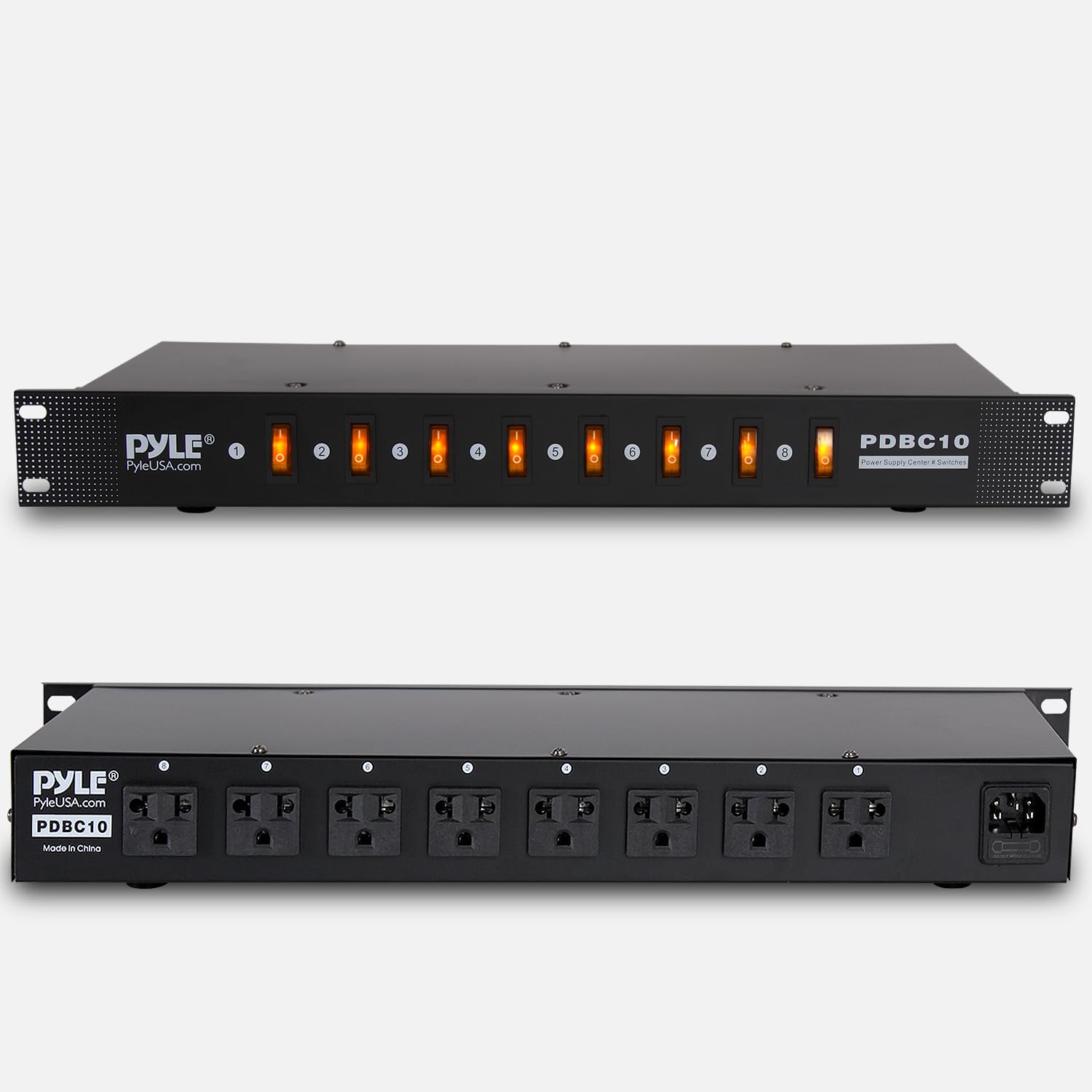 PYLE-PRO 8 Outlet Strips Electric Rack Mount PDU Unit w/ Digital Display and Surge Protection, 1U/15A/120V Aluminum Alloy Power, Covered w/ ON/OFF Switch, Wide Usage & Built-In Circuit Breaker