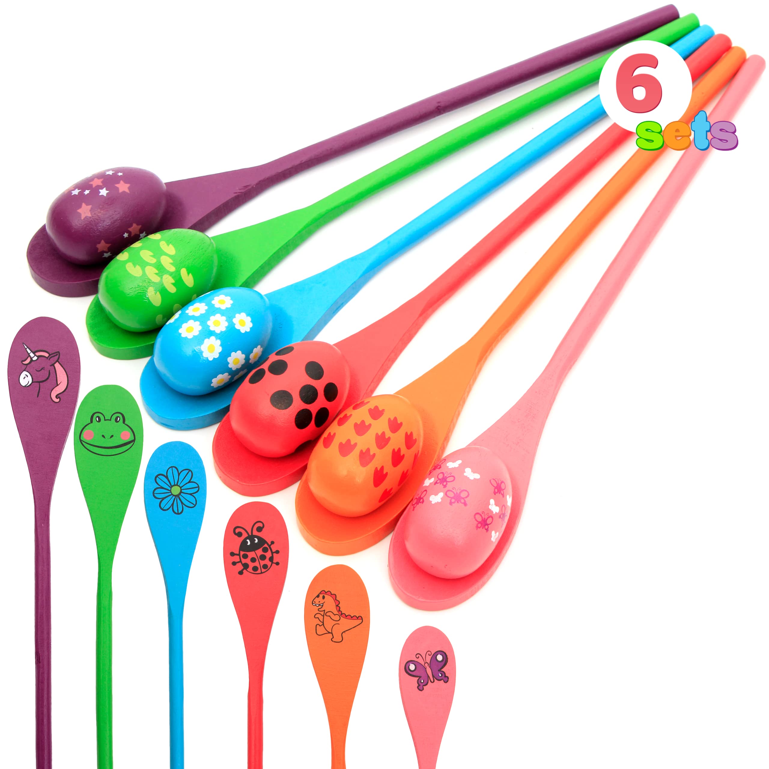 JOYIN 6 Players Easter Egg and Spoon Race Game Set, Eyeballs and Spoons with Assorted Colors for Kids & Adults Holiday Outdoor Yard Fun Games, Party Favor Supplies, Lawn Games, Classroom Activities