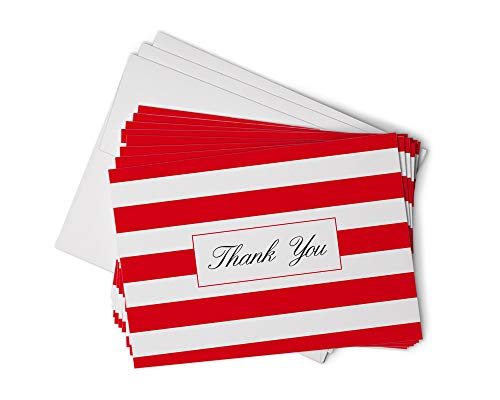 Red Striped Thank You Cards - 48 Classic Note Cards with Envelopes - Perfect for Special Events & Businesses