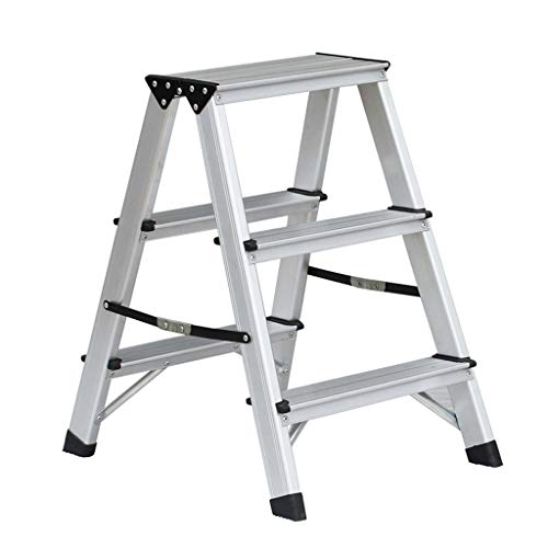 PENGJIE Folding Ladder Step Stool Ladder Stool 3 Step Folding Aluminum Heavy Duty Steel Portable Anti Slip Mat Tread Compact 150 Kg Capacity for Home Office