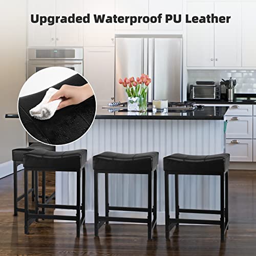 FLYZC Counter Height Bar Stools Set of 2, 24 Inch Stools for Kitchen Counter with Soft Cushion Bar Stools and Barstools Steel Frame, Black Saddle Stools for Kitchen Island Bar Support 300 LBS(Black)