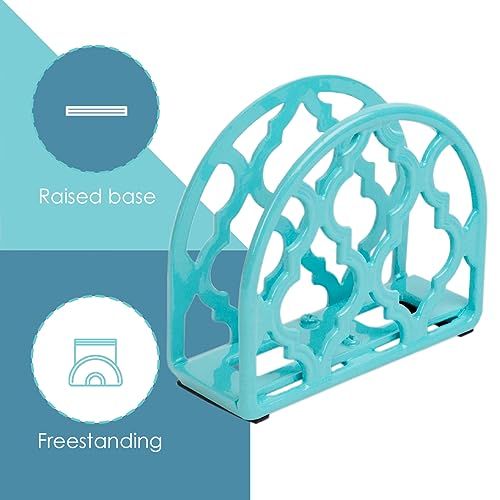 Lattice Collection Cast Iron Napkin Holder, By Home Basics (Turquoise) / Napkin Holders For Kitchen, Table Napkin Holder With Non-Skid Feet