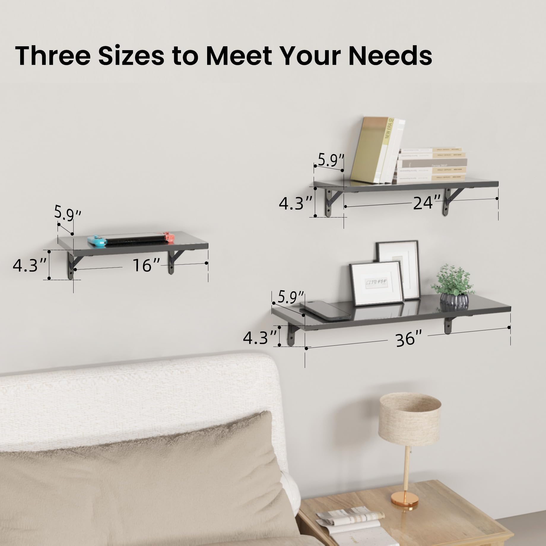 Sharp-tec Floating Shelves Set of 2, White Wall Shelves 24" Length x 5.9" Width, Wood Hanging Shelves for Living Room/Bathroom/Toilet/Kitchen/Bedroom