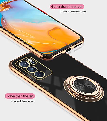 Compatible with Oppo Reno 6 Pro Case Silicone Shockproof Phone Cases for Oppo Reno 6 Pro 5G Anti-Scratch Cute Protective Case with Ring (Black, Oppo Reno 6 Pro 5G)