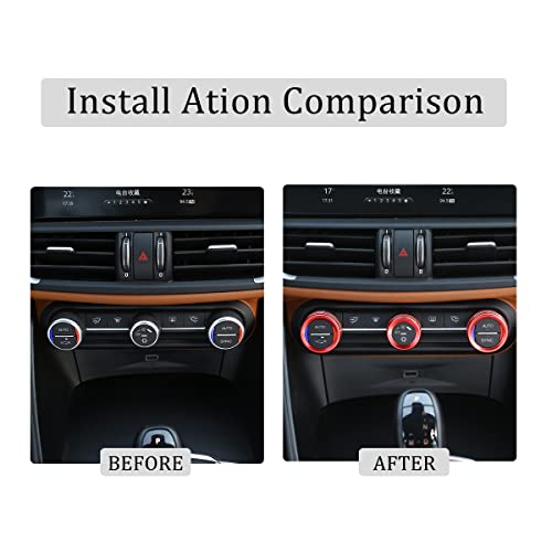 Car AC Knob Trim Air Conditioner Audio Cover Rotary Decoration Ring Sticker Decal fit for Alfa Romeo Giulia Stelvio 2017 to 2019 Car Accessories (Red)