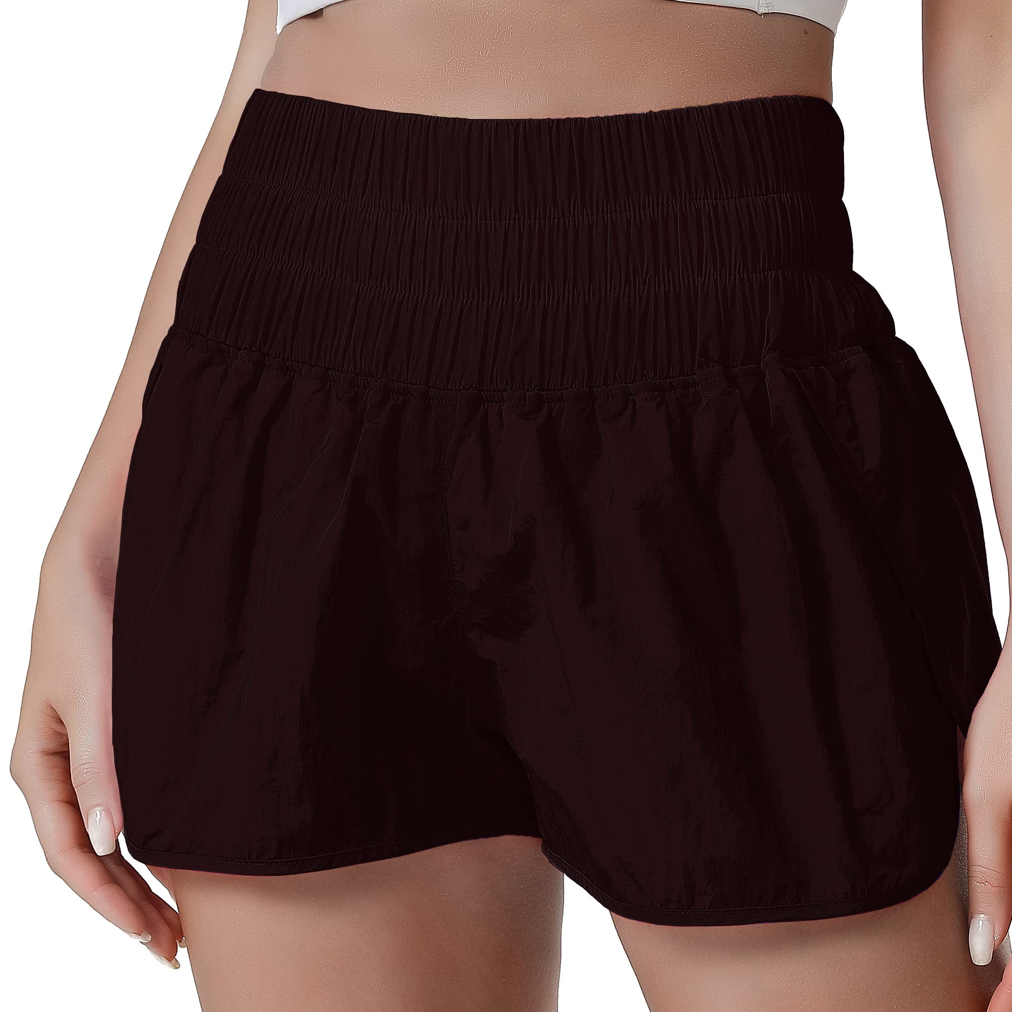Aurefin High Waisted Athletic Shorts for Women,Womens Running Shorts with Mesh Liner Quick Dry Casual Workout Active Shorts Brown/L