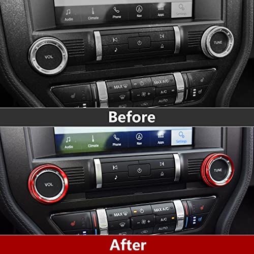 Car Audio Circle Sticker Decal Carbon Fiber Interior Trim Cover for Ford Mustang 2015 2016 2017 2018 2019 2020 2021 2022 2023 Accessories (RED)