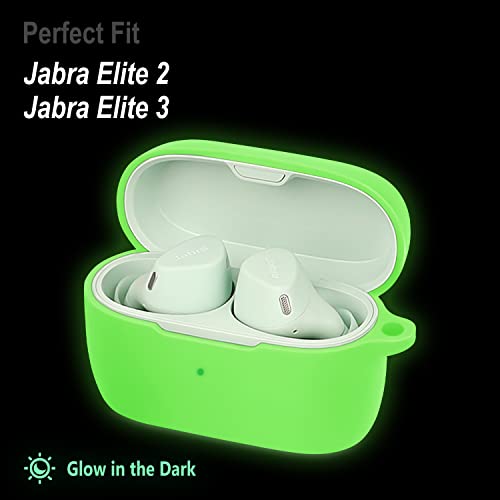 Geiomoo Silicone Case Compatible with Jabra Elite 2, Jabra Elite 3, Protective Cover with Carabiner (Luminous Green)