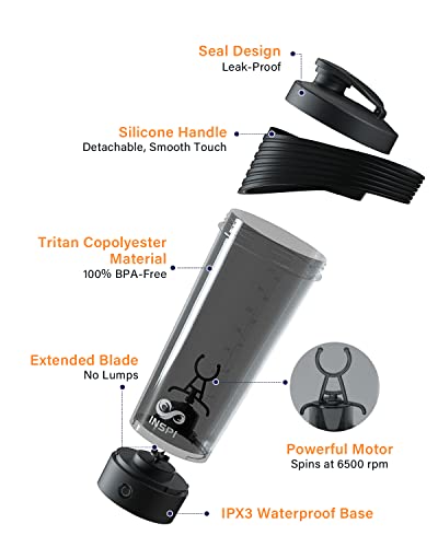INSPI Blender Bottles, Electric Protein Shaker Bottle 28 oz Made with Tritan, USB Rechargeable Mixer Cup with BPA Free for Milk Coffee Shakes, Black