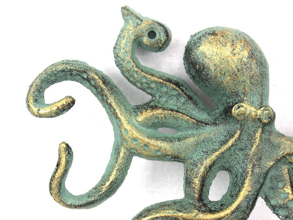 Handcrafted Nautical Decor Antique Bronze Cast Iron Octopus Hook 11" - Decorative Hook - Sealife Metal Wal