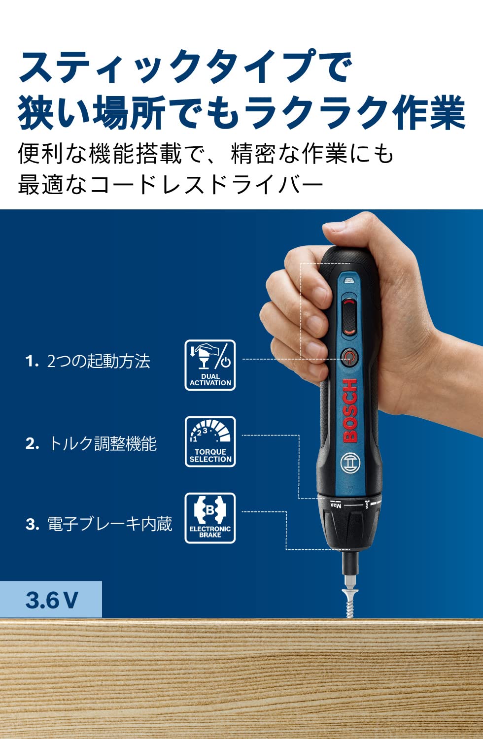 Bosch Professional 3.6V Cordless Screwdriver (Includes 32 Driver Bits, Extension Bit Holder, Carrying Case, Charging Cord) BOSCHGO-N Blue