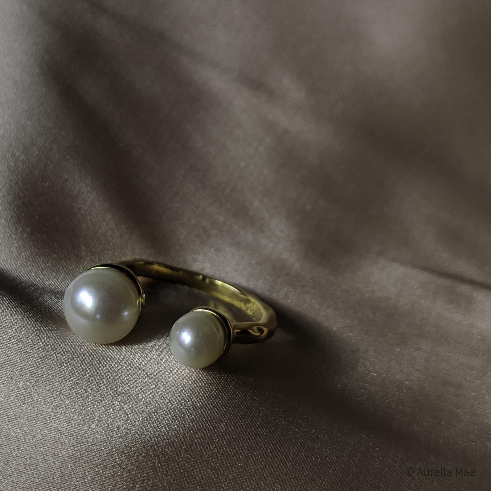 Aurelia Mae 18K Gold Plated Freshwater Cultured Pearl Ring Gold Knuckle Rings Two Pearls Open Midi Ring Open Cuff Wrap Band Size 8