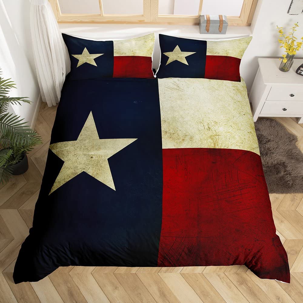 jejeloiu Texas Flag Duvet Cover Set Men Women Gifts Bedding Set Vintage Decor Comforter Cover with 2 Pillowcases Queen Size