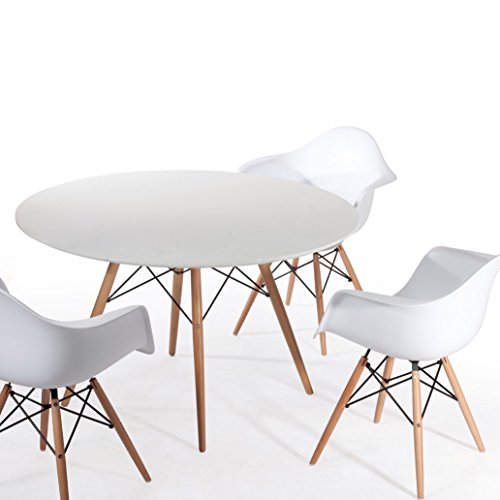 ModMade Mid Century Modern Paris Tower Round Dining Wood Leg and top Table, 47", White/Natural