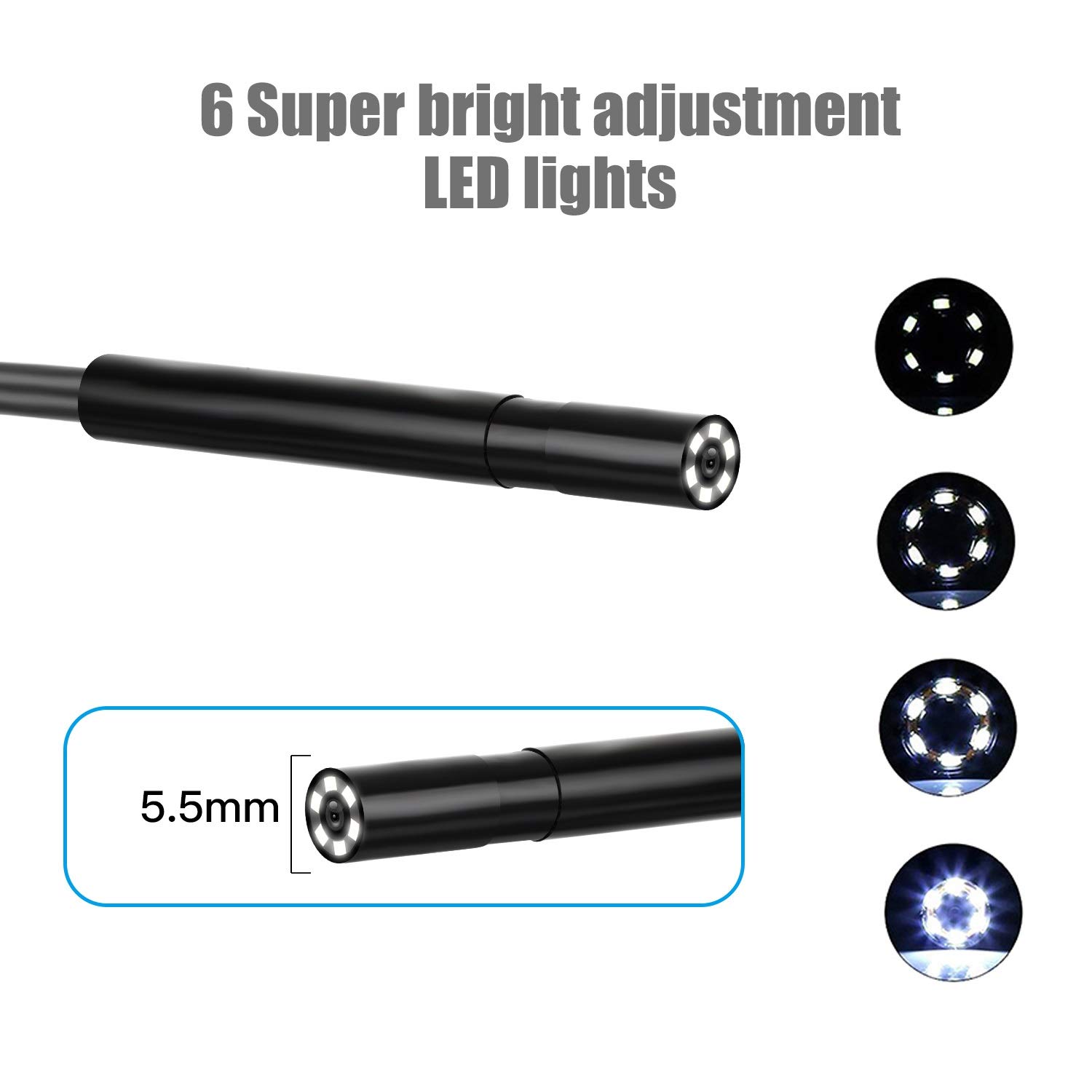 BHVXW New Industrial Endoscope 5.5mm Handheld Borescope 6 LEDs 4.3inch Camera 1080P Video Car Inspection Camera Endoscope (Size : 5M)