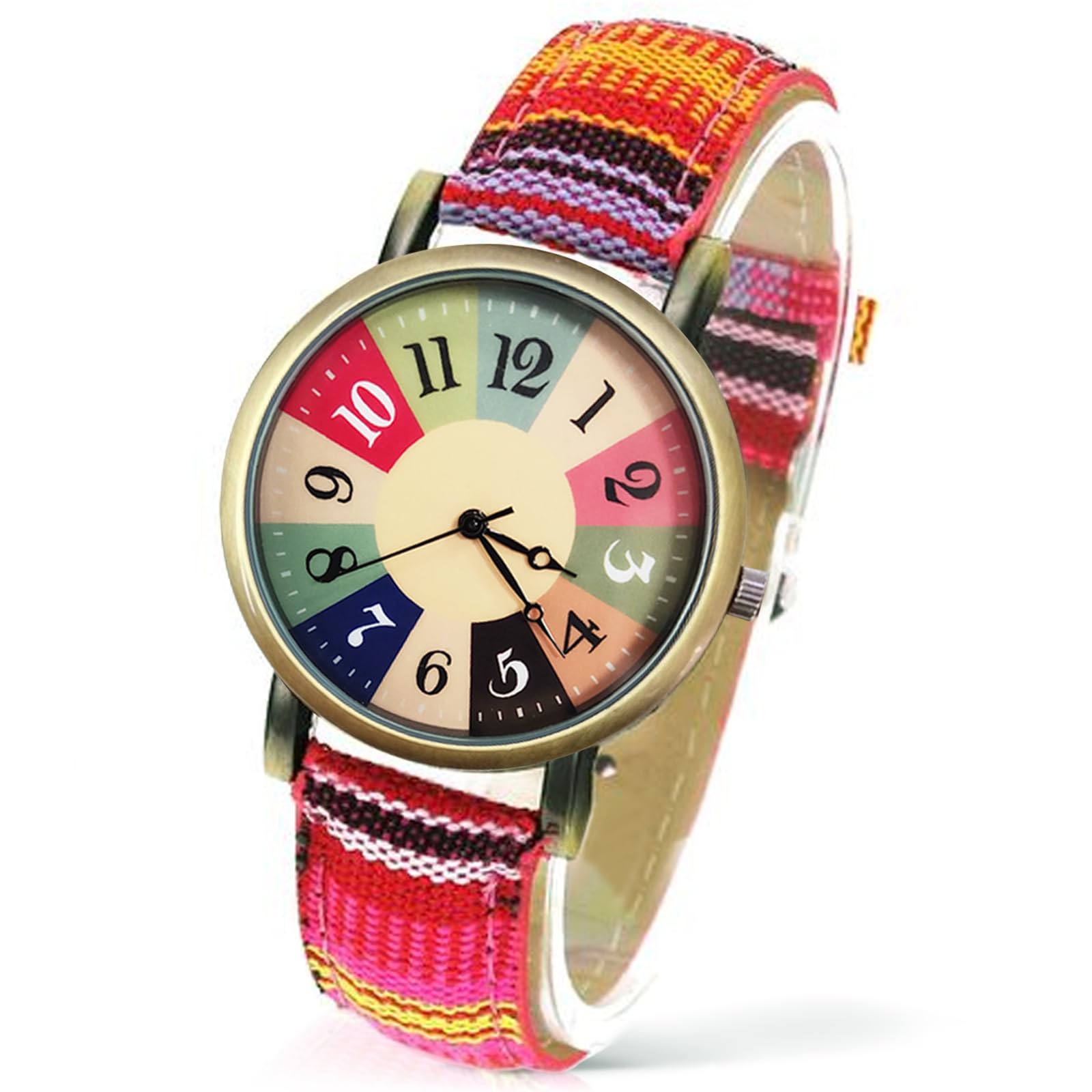 AstraMinds Mother Gift Watches for Women - Boho Hippie Ladies Watches, PU Leather Woven Rainbow Watch for Women, Colourful Women's Wrist Watches, Gifts for Women (Warm Red)