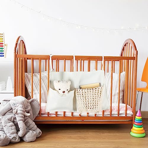 Windyun 4 Pcs Crib Organizer Hanging for Crib Hanging Storage Bag 2 Pockets Organizer Hanging Diaper Caddy Linen Diaper Holder Organizer Nursery Hanging Organizers for Baby Essentials Organization