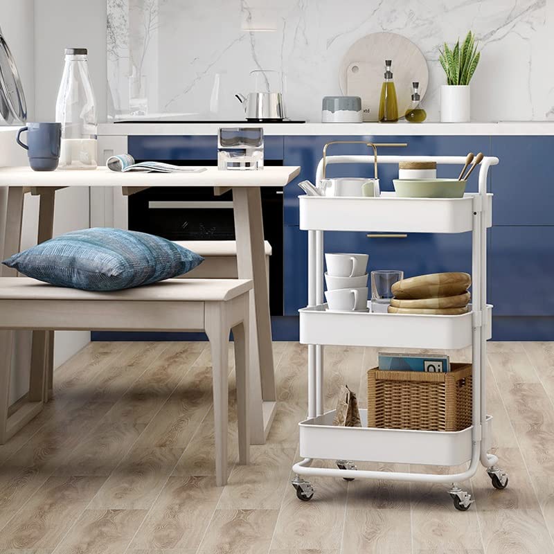 CXDTBH Kitchen Storage Rack Living Room Bathroom Office Rack Trolley Food Clothes Storage Box 3 Tiers (Color : E, Size : 86cm*42cm)