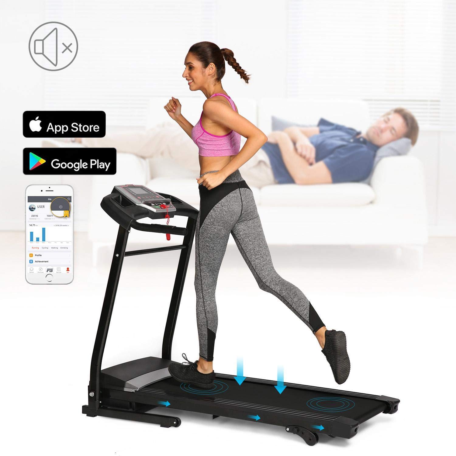 ANCHEER Folding Treadmill with Incline, Electric Treadmill for Home, APP Connected Treadmill, Shock Absorption System, Bluetooth Audio Speakers, Pulse Monitor, 12 Preset Programs Running Machine