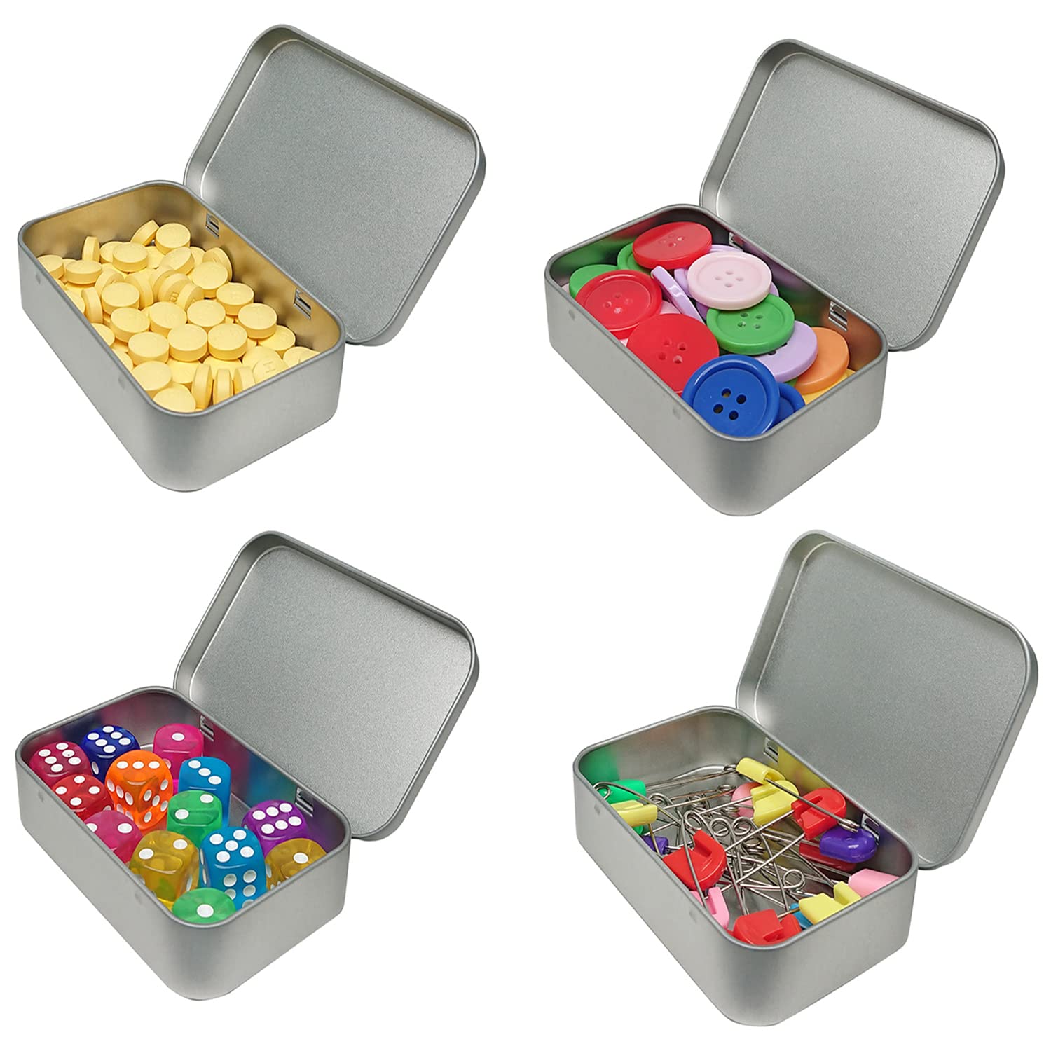 Axe Sickle 8 Pack Tin Box Containers 3.7 x 2.4 x 0.8 Inch Metal Tins Storage Box with Hinge Lids, for Home Storage, Outdoor Active Storage Containers, Home Organizer Small Tins, Silver