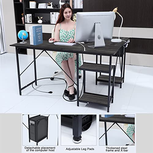 DLIUZ L Shaped Desk with Drawers,Computer Desk is Reversible Corner Large Gaming pc Table with USB Charging Port and Power Outlet,Long Writing Study Table with Shelve