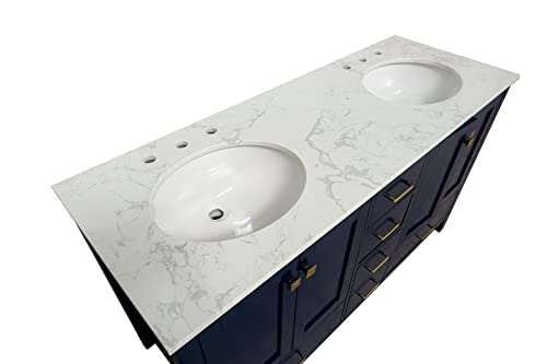 Kitchen Bath Collection Horizon 60-inch Double Bathroom Vanity (Engineered Carrara/Royal Blue): Includes Royal Blue Cabinet with Engineered Carrara Countertop and White Ceramic Sinks