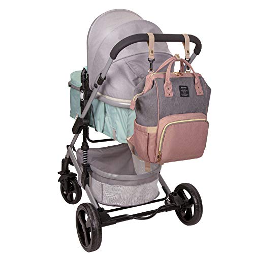 QIMIAOBABY Diaper Bag Backpack,Waterproof Multifunctional Large Travel Nappy Changing Bags… (Pink with gray)