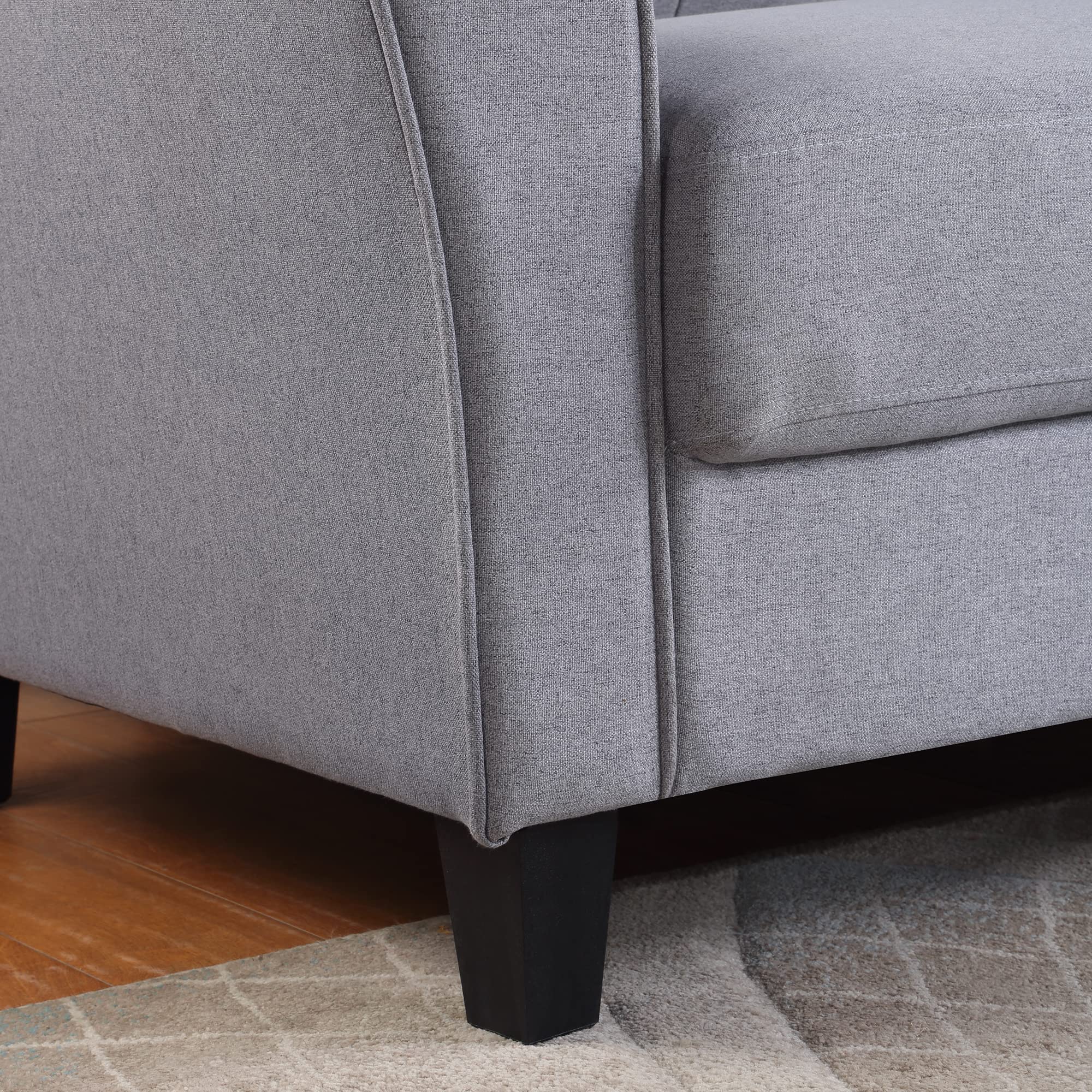 P PURLOVE 3-Seat Sofa for Living Room, Modern Sofa with Comfortable Padded Backrest, Linen Upholstered Couch Furniture for Bedroom, Office, Small Space, Easy Assembly, Light Grey Blue