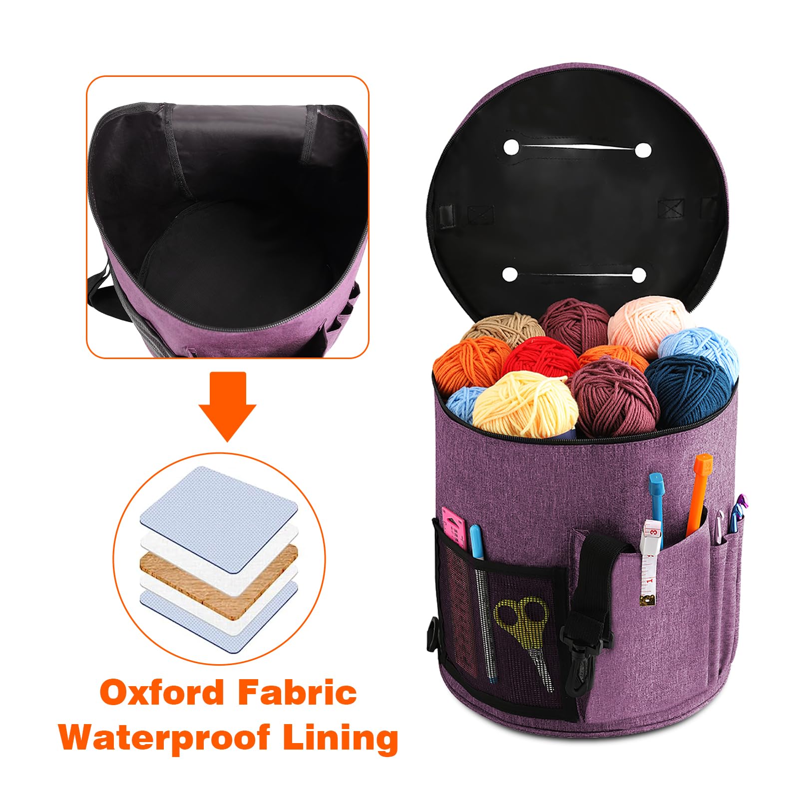 Crochet Bag for Yarn Storage, WITSTEP Knitting Needle Organizer Bag, Crochet Tote Bag Holder with Front Pocket for Store Yarn, Knitting Needle, Crochet Hooks