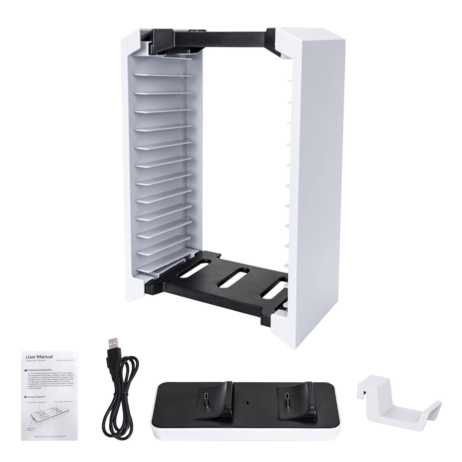 iayokocc Universal Game Storage Rack, Video Game Storage Set, Includes Storage Rack, Charging Dock, Controller Hook & USB Cable(White)