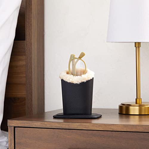 Juvale 2 Pack Eyeglasses Holder Stand, Plush Lined Bedside Glasses Case for Table, Desk, Nightstand (Black, Brown, PU Leather)