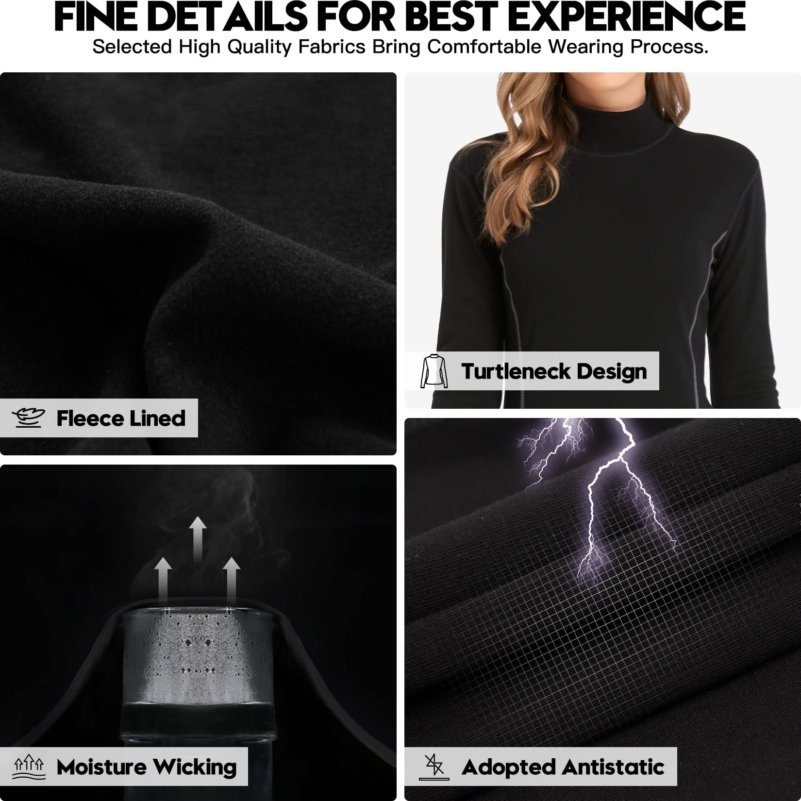 BangJiaju Thermal Underwear Set for Women Base Layer Cold Weather Long Johns Set Compression Sport Underwear Black