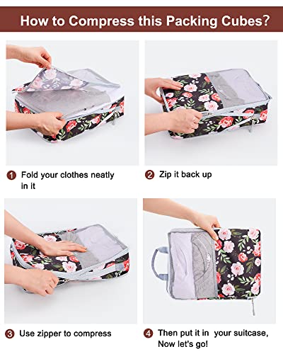 Compression Packing Cubes, 6pcs Packing Cubes for Travel Organizer Bags for Luggage Packing Cubes for Suitcases Travel Cubes for Packing with Shoe Bag and Toiletry Bag
