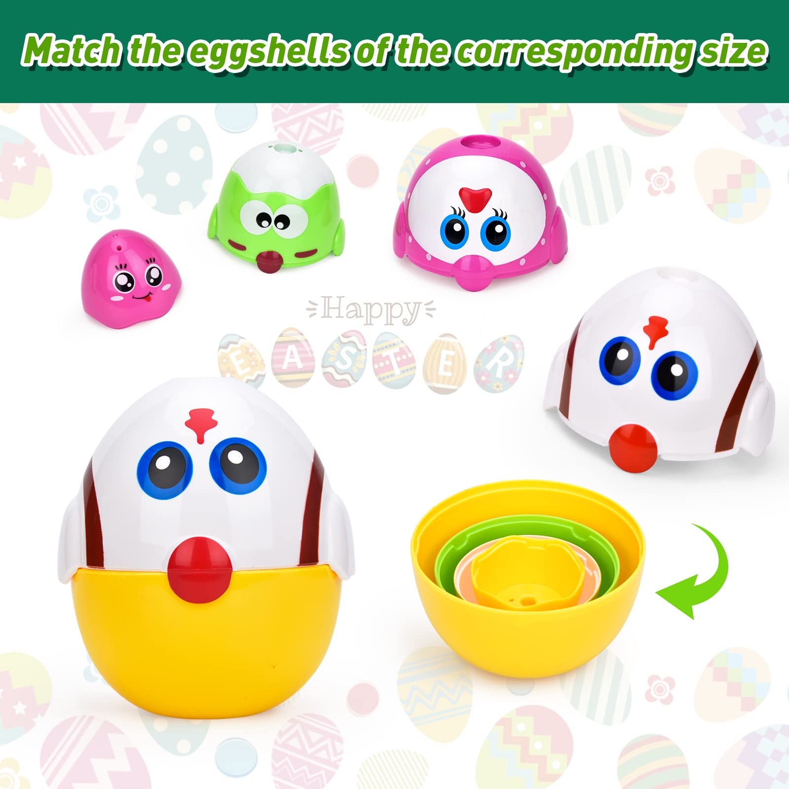 Easter Basket Stuffers Babies, Nesting Easter Eggs Toy Baby Easter Basket Suffers 1 Year Old, Baskets Stacking Toy for Kids,8 Pcs Matching Game for Age 1 2 3 Years Old, Easter Gifts for Toddler Boys
