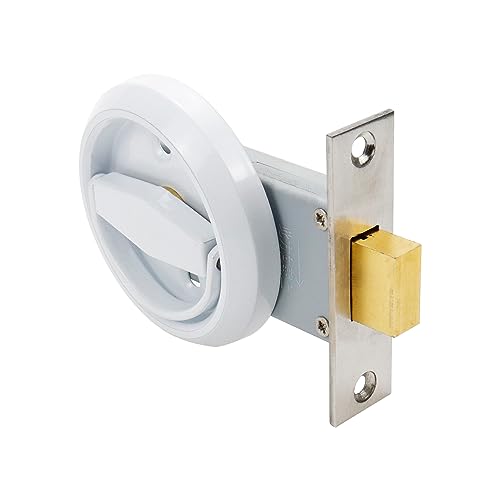 FarBoat 1 Set Single Side Recessed Flush Door Locks 304 Stainless Steel Round Sliding Door Pull Lock Hidden Privacy Door Lock Locker Knobs Handles (White)