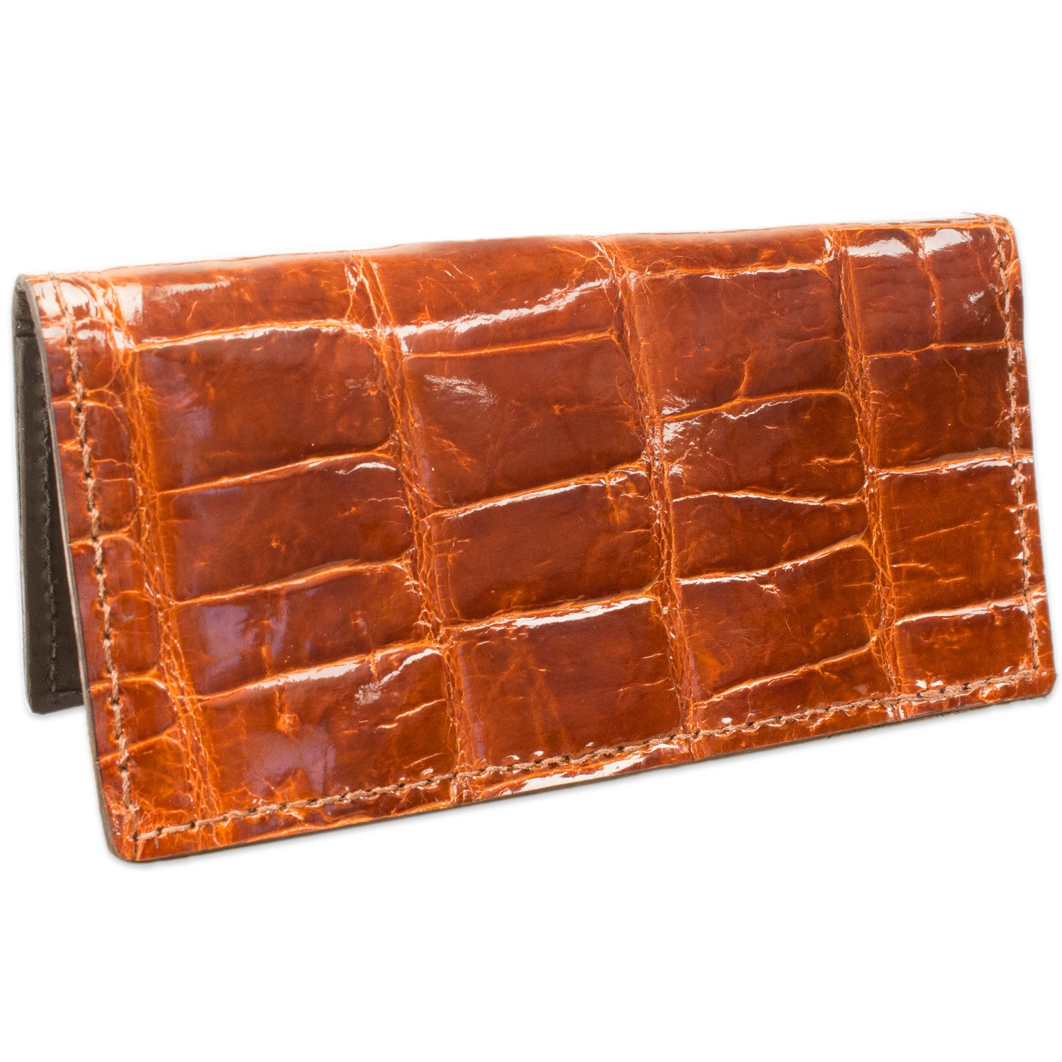 Genuine American Alligator Leather Checkbook Cover Handmade (Cognac)
