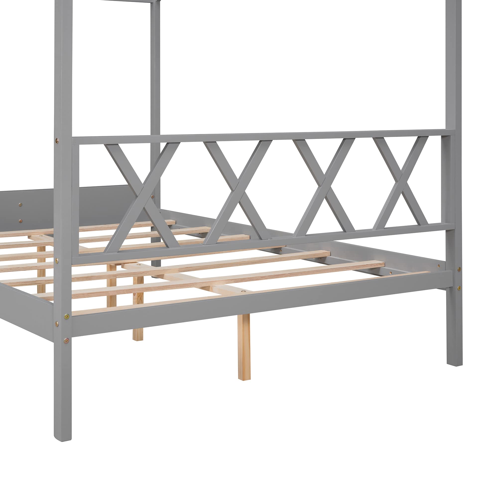 Harper & Bright Designs Full Size House Bed for Kids, Full House Bed Frame with Headboard and Storage Space, Wooden Kids House Bed Full for Girls, Boys,No Box Spring Needed,Grey