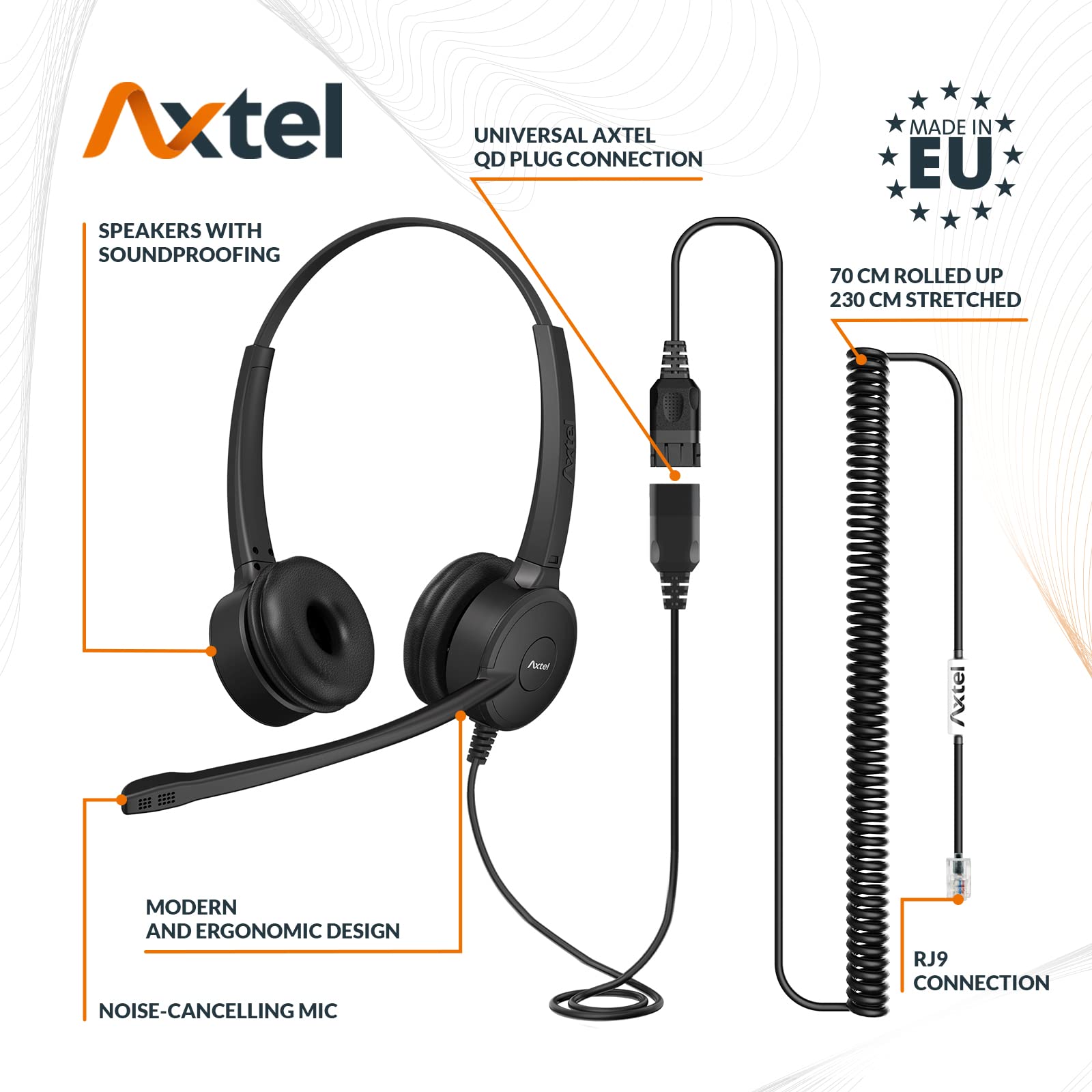 Axtel Bundle Prime Duo with AXC-02 Cable | Noise Cancellation - Compatible with Grandstream GXP1600, GXP1700, GXP2100, GRP2600 Series Phones