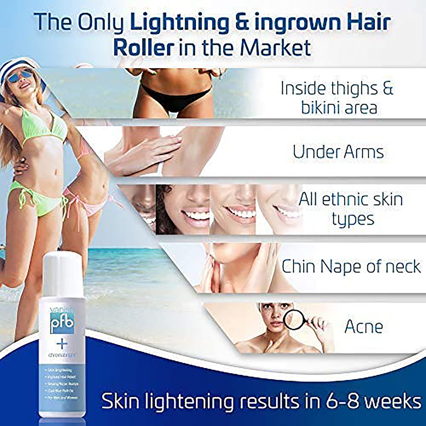 PFB Vanish Razor Bump Stopper Skin Care Treatment with Chromabright Dark Spot Remover, Roll On Formula Treats Ingrown Hairs and Razor Burns - 93g